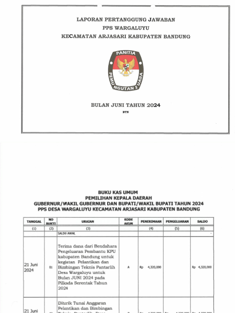 LPJ Sekretariat PPS Wargaluyu BTN Bulan Juni 2024 | PDF