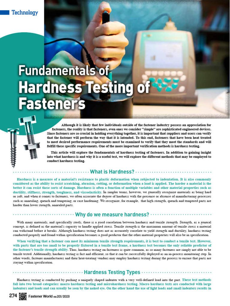 Fundamentals Of: Hardness Testing of Fasteners | PDF | Hardness | Materials