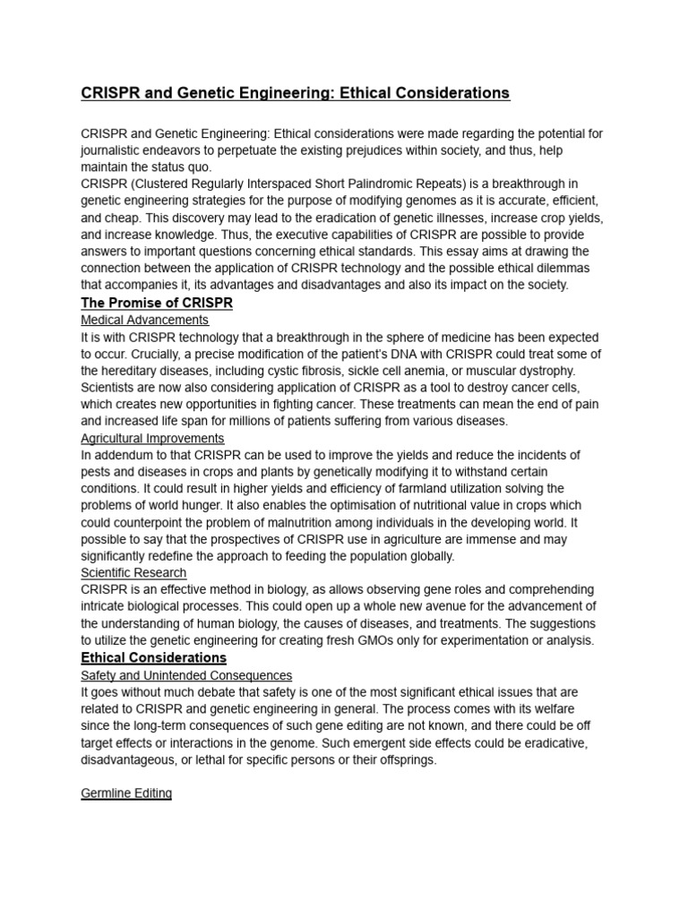 CRISPR and Genetic Engineering Ethical Considerations | PDF | Genetic ...