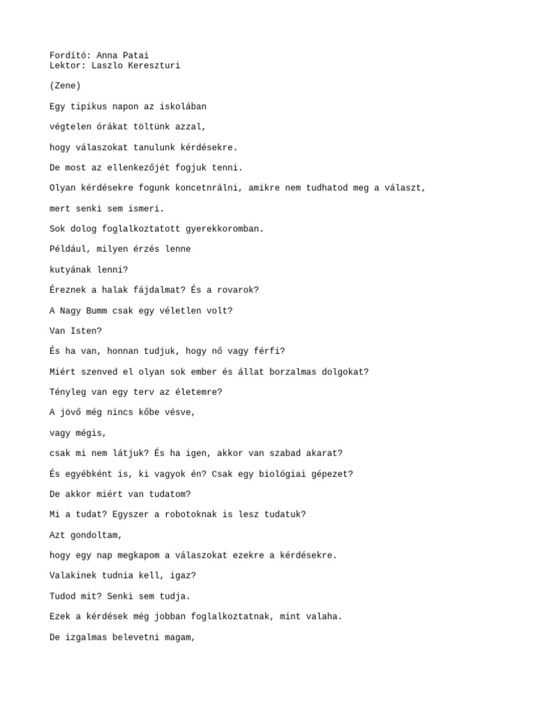 (Hungarian) Questions No One Knows The Answers To (DownSub - Com) | PDF