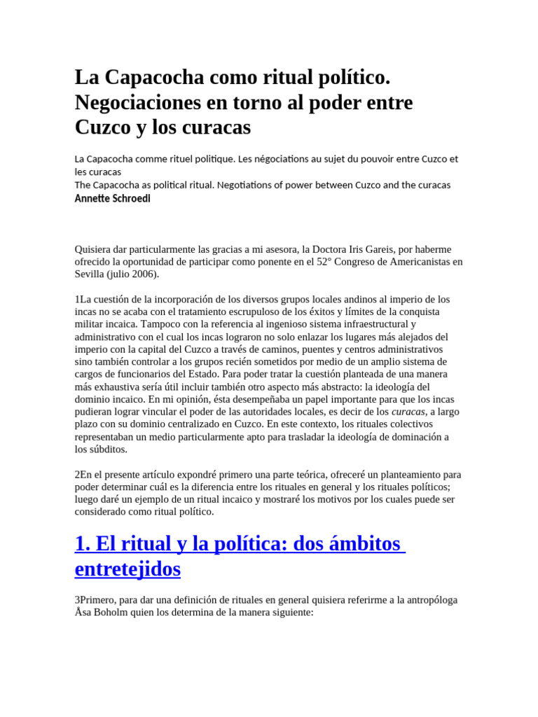 La Capacocha Como Ritual Político | PDF | Imperio Inca | Rituales