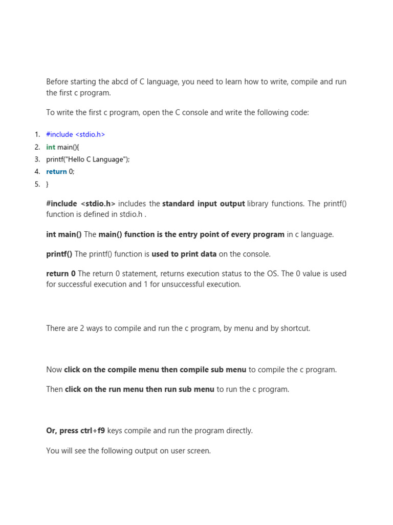 First C Program | PDF | Source Code | Programming First C Program | PDF | Source Code | Programming
