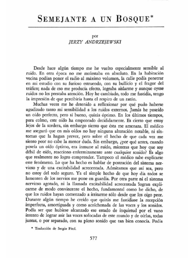 Jerzy Andrezejwski.- semejante a un bosque | PDF