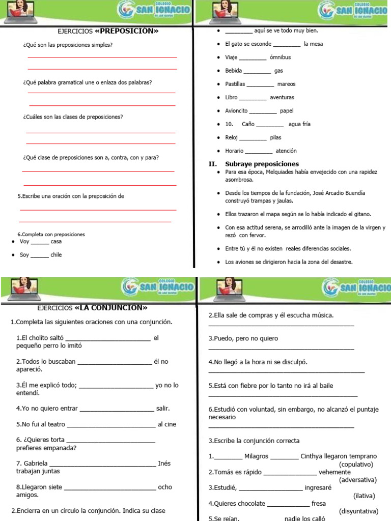 Ejercicios De Preposiciones Y Conjunciones Pdf