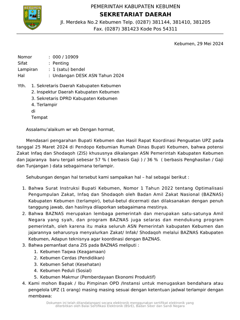Undangan Desk ASN Kebumen 2024 | PDF