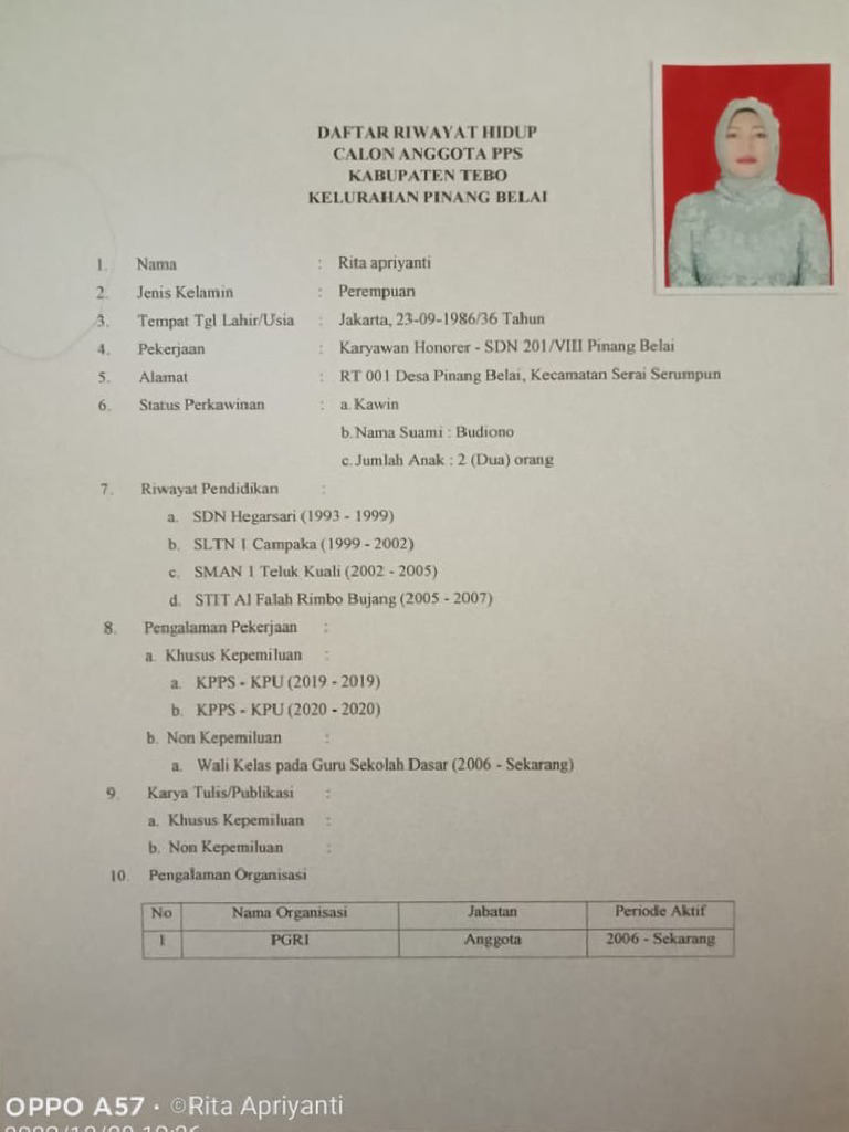 Daftar Riwayat Hidup Rita | PDF