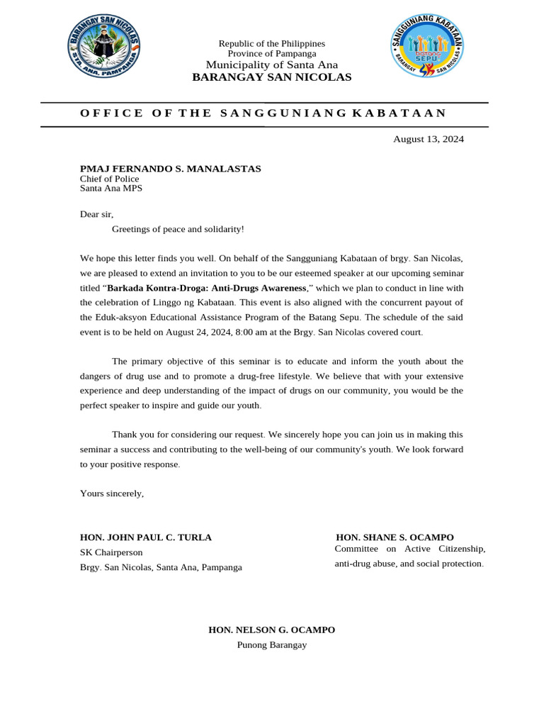 Letter of Request-Pnp-Mswd | PDF | Disaster Risk Reduction | Mental Health