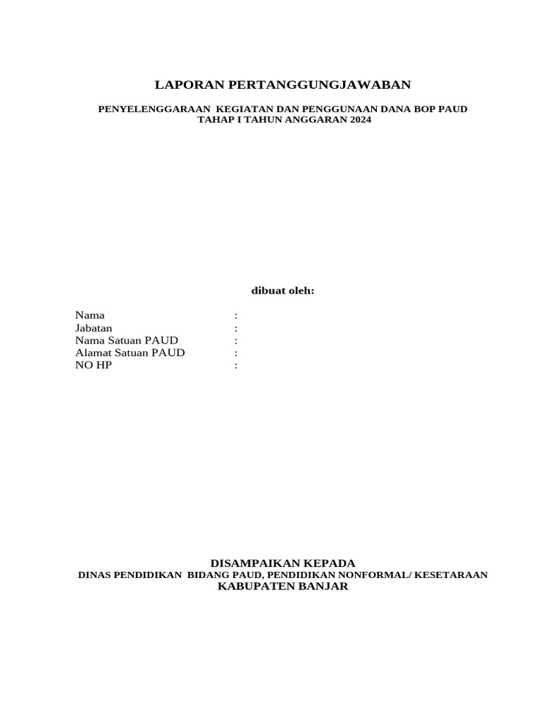 Petunjuk Laporan BOP PAUD 2024 | PDF