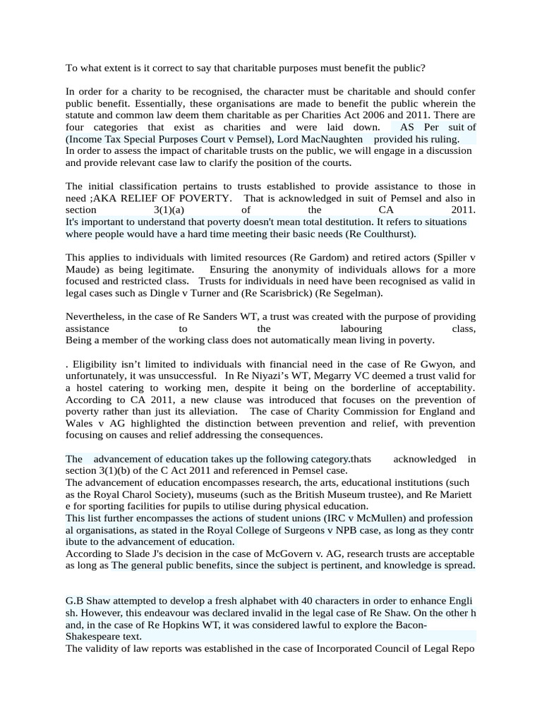 Public Purpose Trusts Essay | PDF | Charitable Organization | Justice