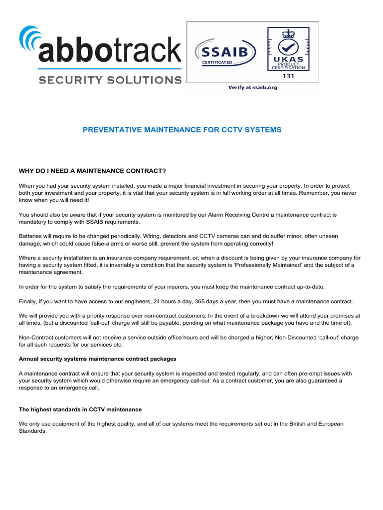 Preventative Maintenance For CCTV Systems | PDF | Security Alarm ...