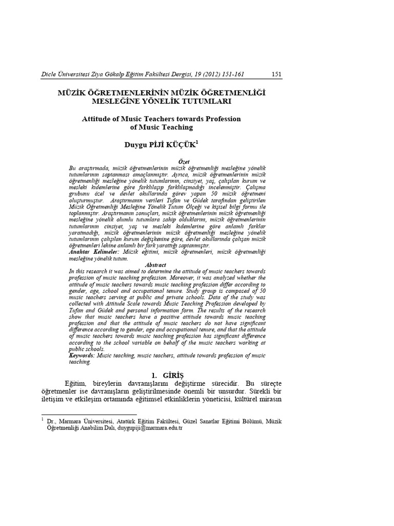 M - Zik - Retmenlerinin M - Zik - Retmenli - I Mesle - Ine Y - Nelik Tutumlar - (#606602 ...