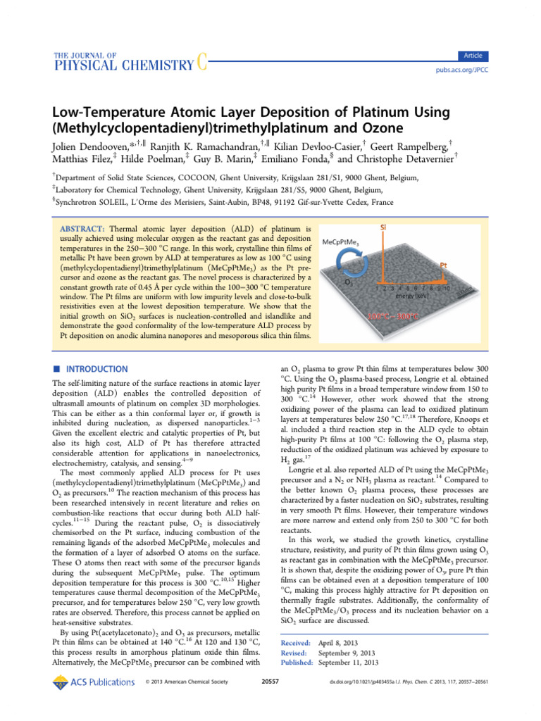 Dendooven Et Al 2013 Low Temperature Atomic Layer Deposition of Platinum Using | PDF | Thin Film ...