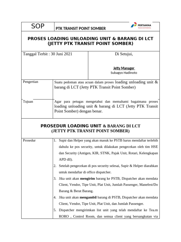 SOP Loading Unloading di Jetty | PDF