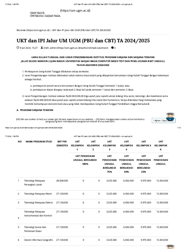UKT Dan IPI Jalur UM UGM (PBU Dan CBT) TA 2024 - 2025 - Um - Ugm.ac ...