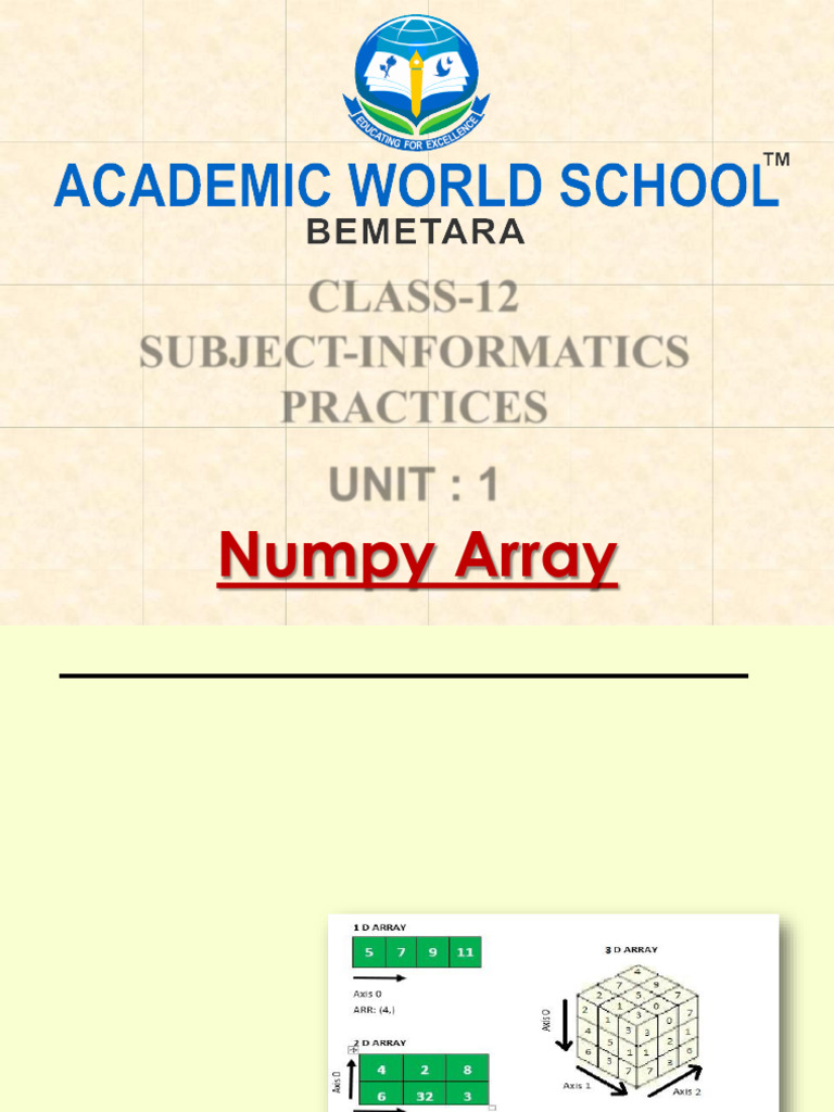 12th IP Unit-1 Numpy - Array | PDF | Matrix (Mathematics) | Computing
