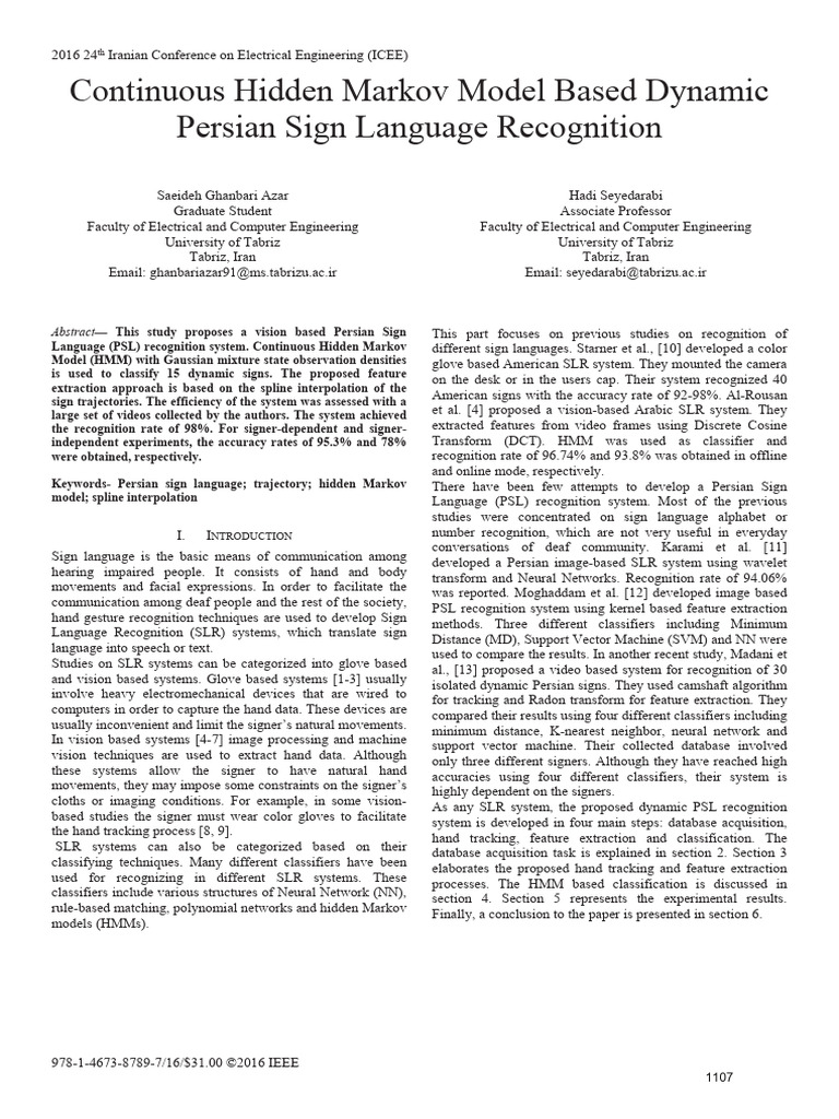 Continuous Hidden Markov Model Based Dynamic | PDF | Artificial Intelligence | Intelligence (AI ...