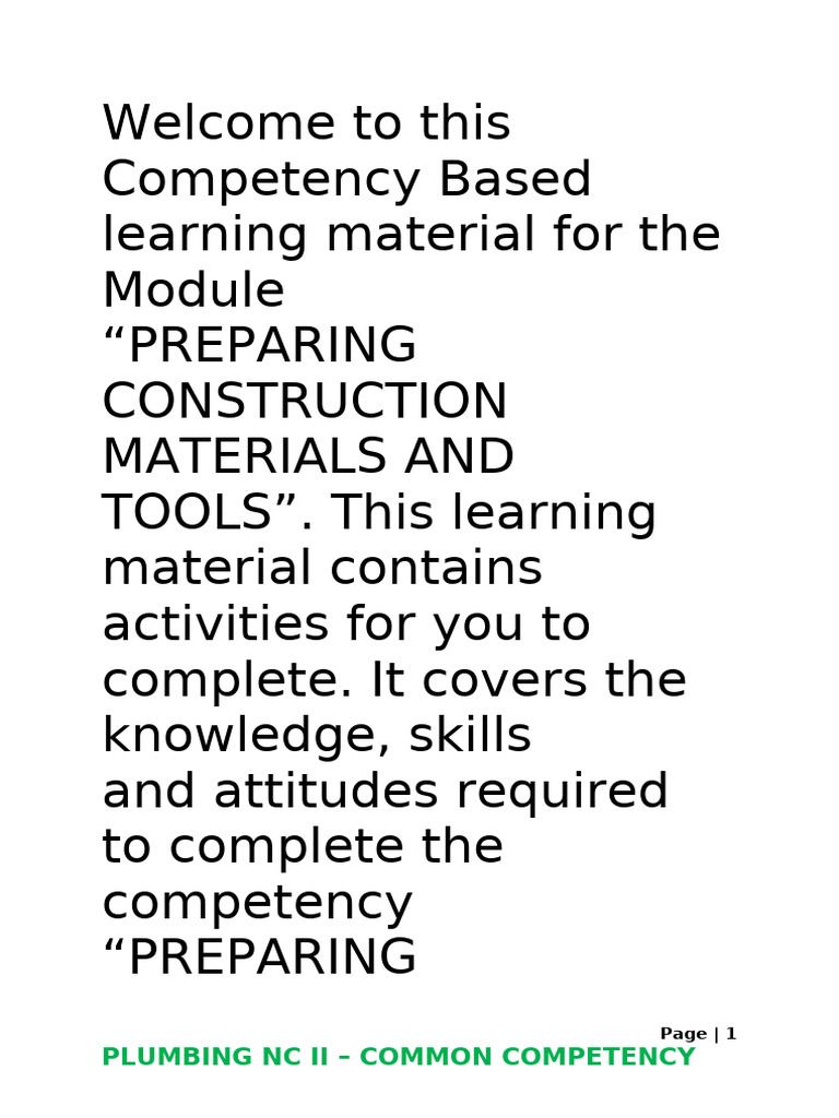 Common-1 Plumbing NC II | PDF | Pipe (Fluid Conveyance) | Hammer