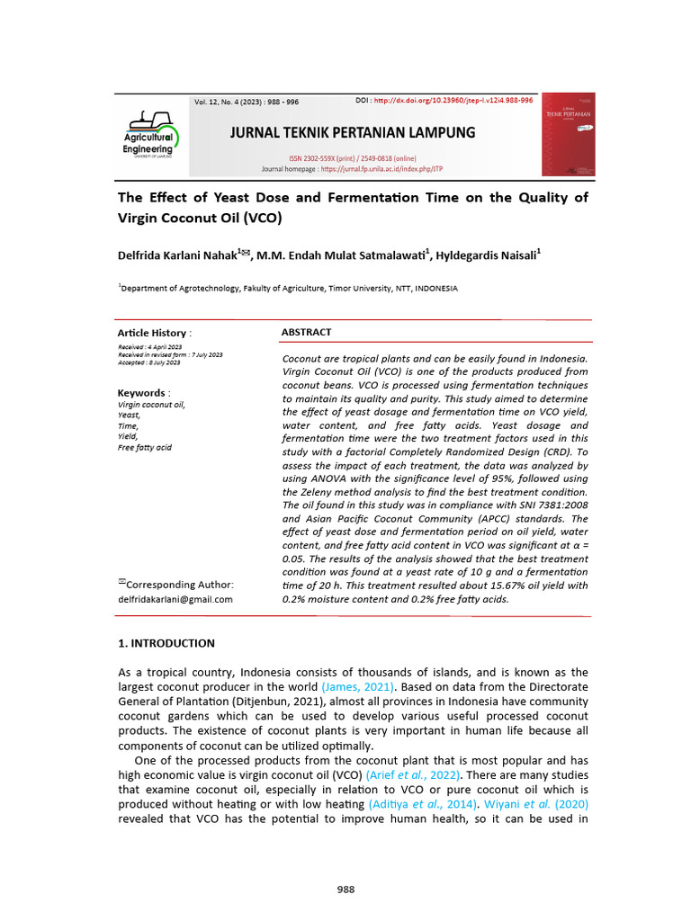 Coconut Oil Fermentation Insights | PDF | Fermentation | Yeast