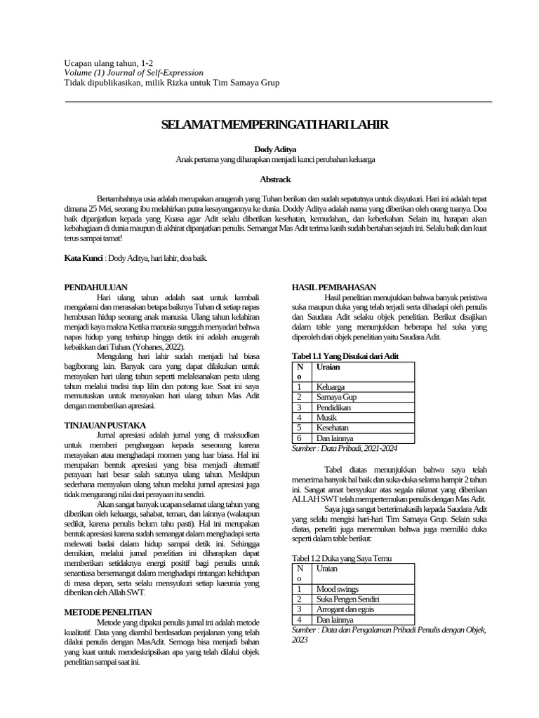 Ucapan Ulang Tahun Adit | PDF