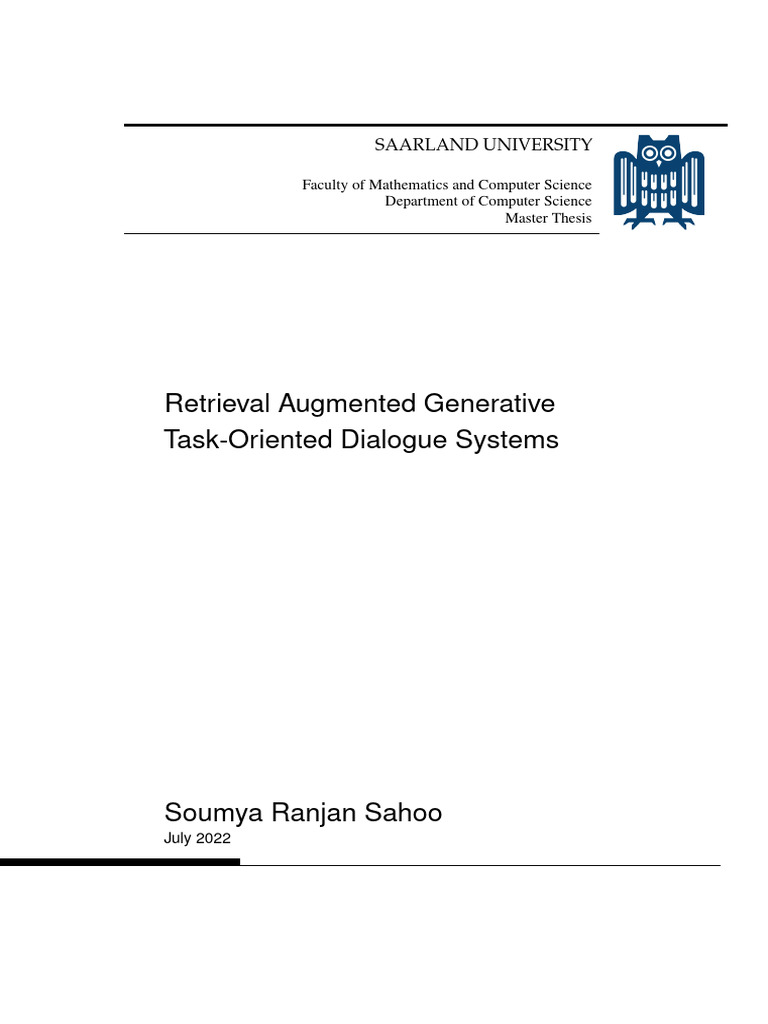 Thesis RAG Retrieval Augmented Generative Task-Oriented Dialogue Systems | PDF | Cognitive ...