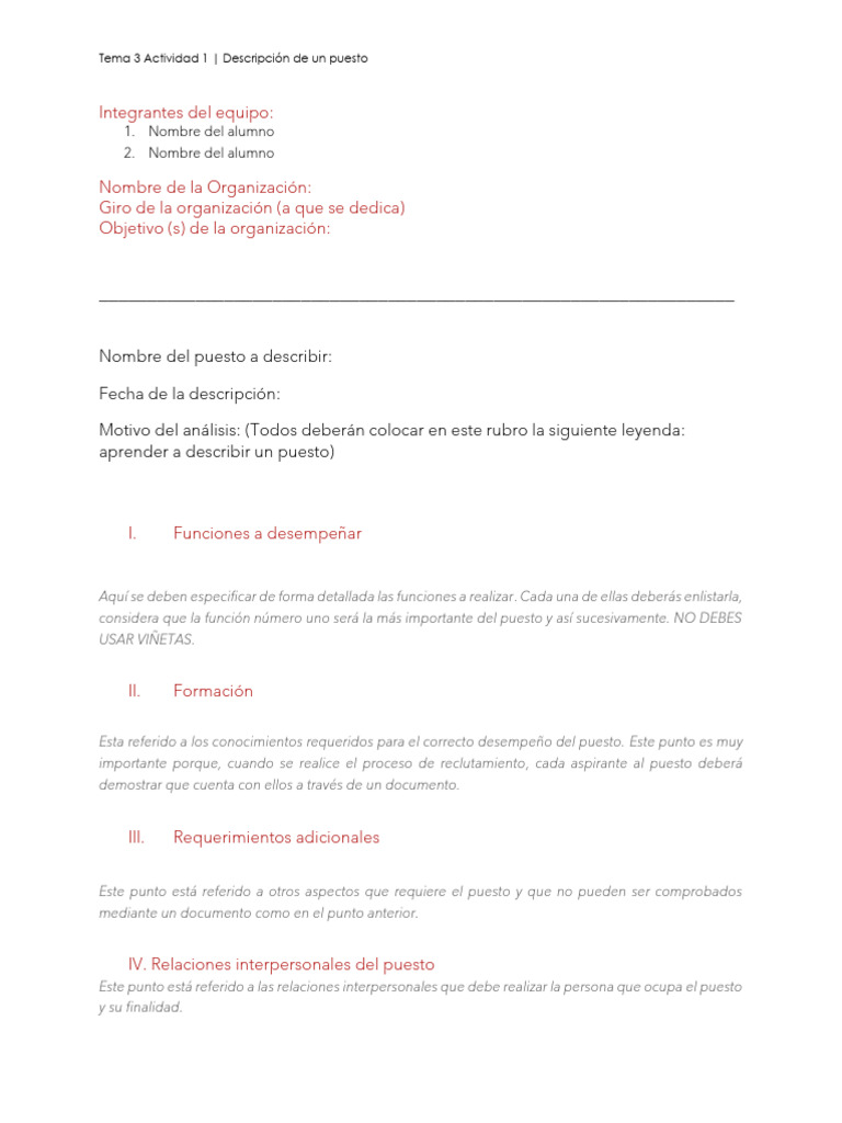 Formato para Describir Un Puesto | PDF Formato para Describir Un Puesto | PDF
