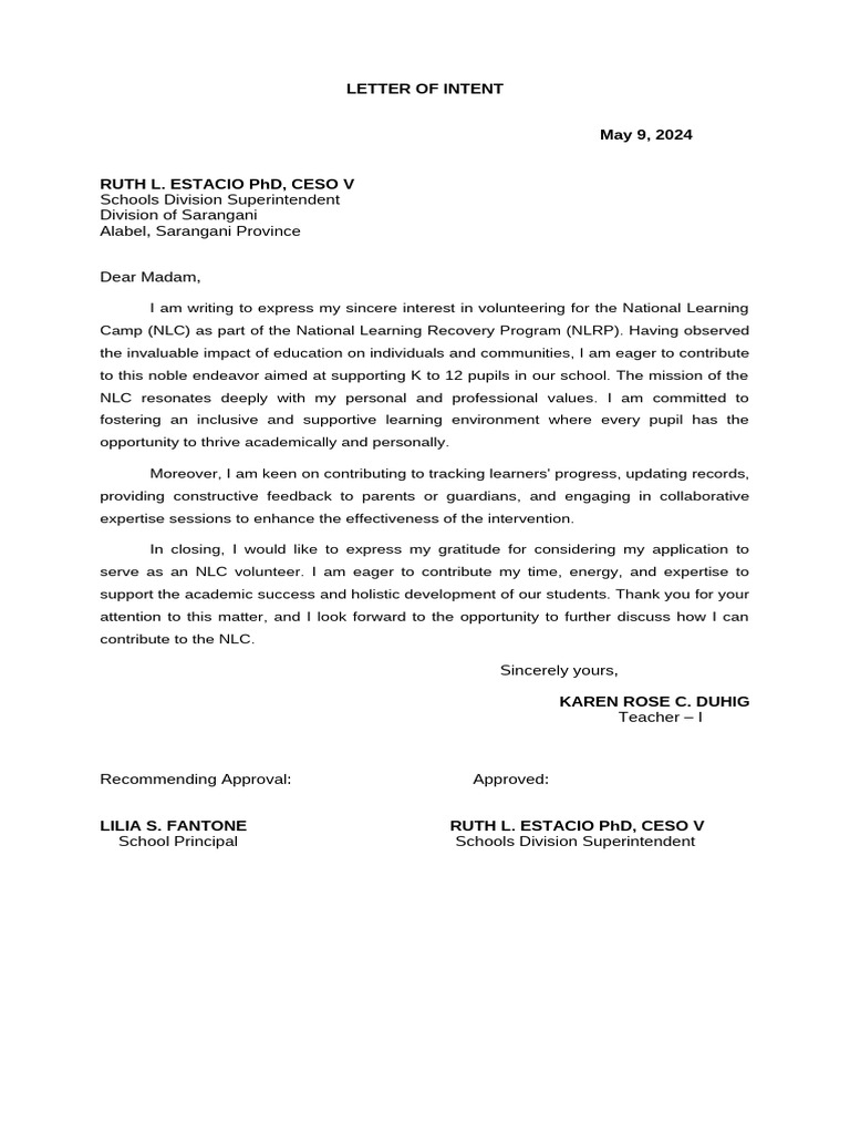 NLC 2024 Intent Letter | PDF