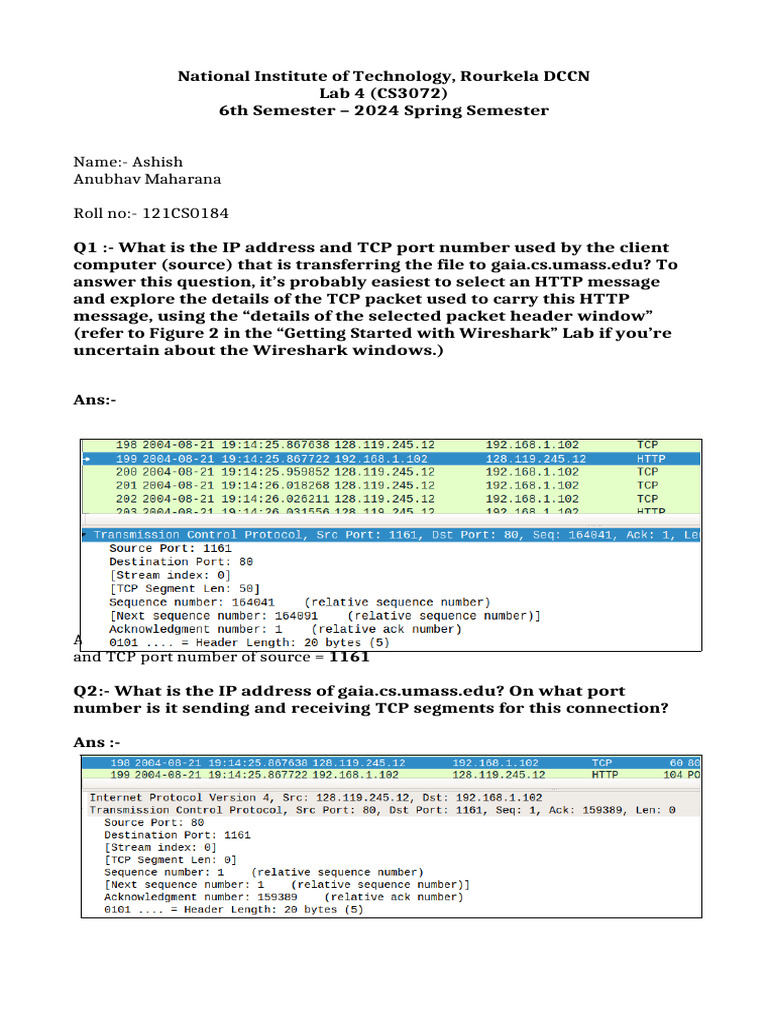 National Institute of Technology | PDF | Transmission Control Protocol | Port (Computer Networking)