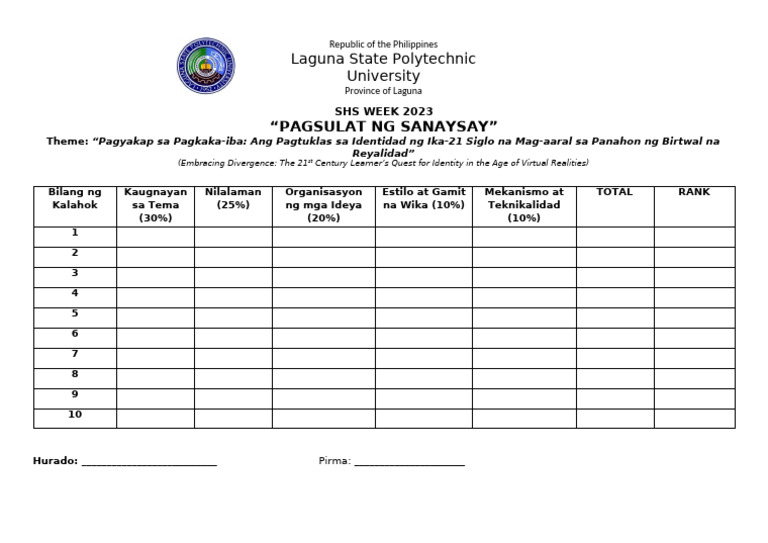 Rating Sheet - Sanaysay | PDF