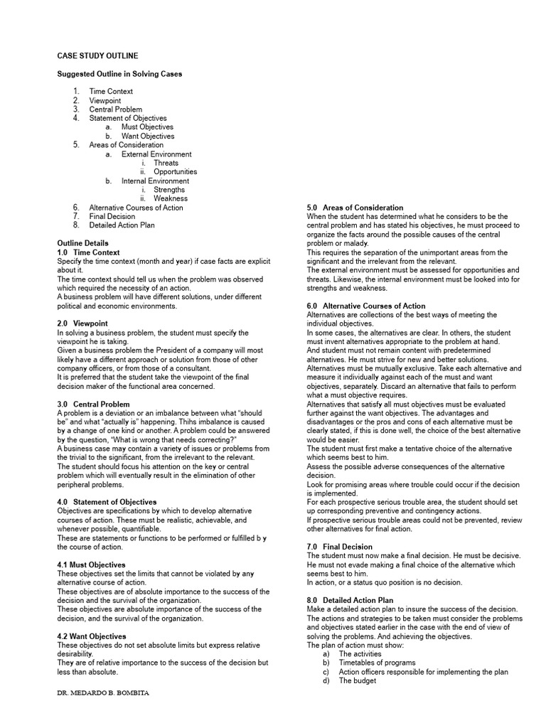 A - Case Study Outline | PDF | Cognition
