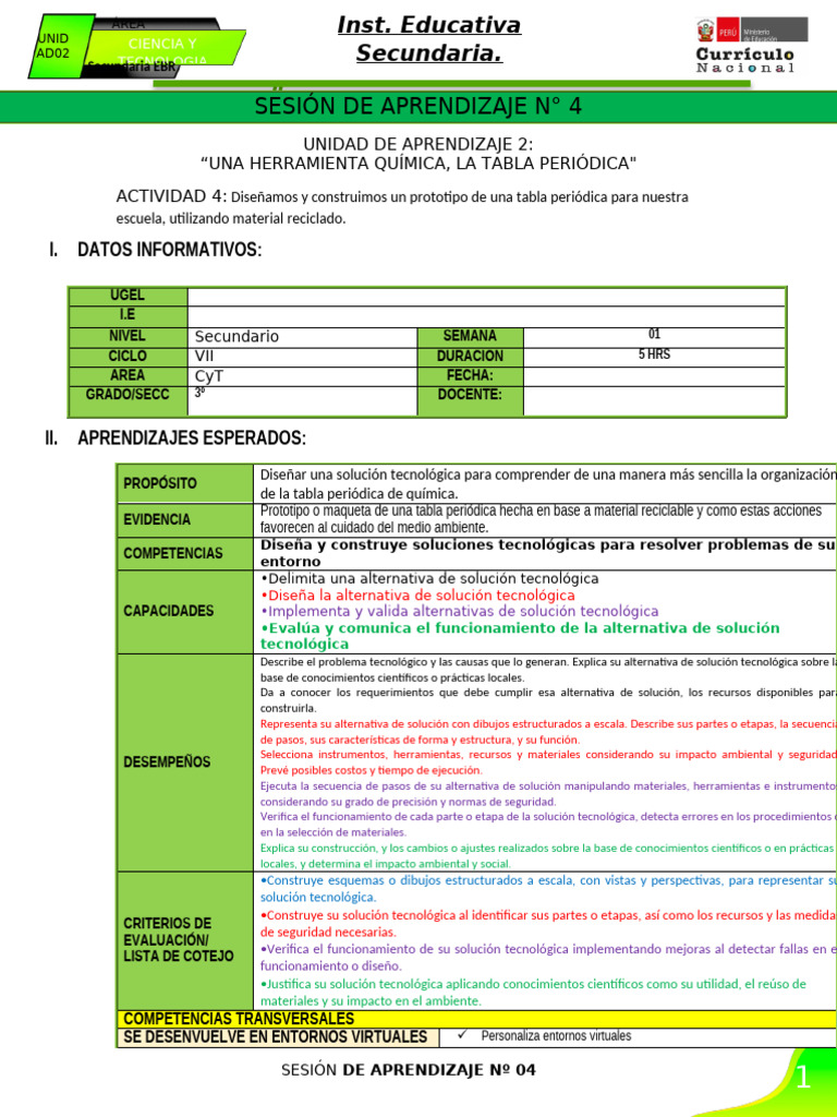 D-3º Ses Act 4-Cyt-Und 2 - Sem 3 | PDF | Evaluación | Aprendizaje