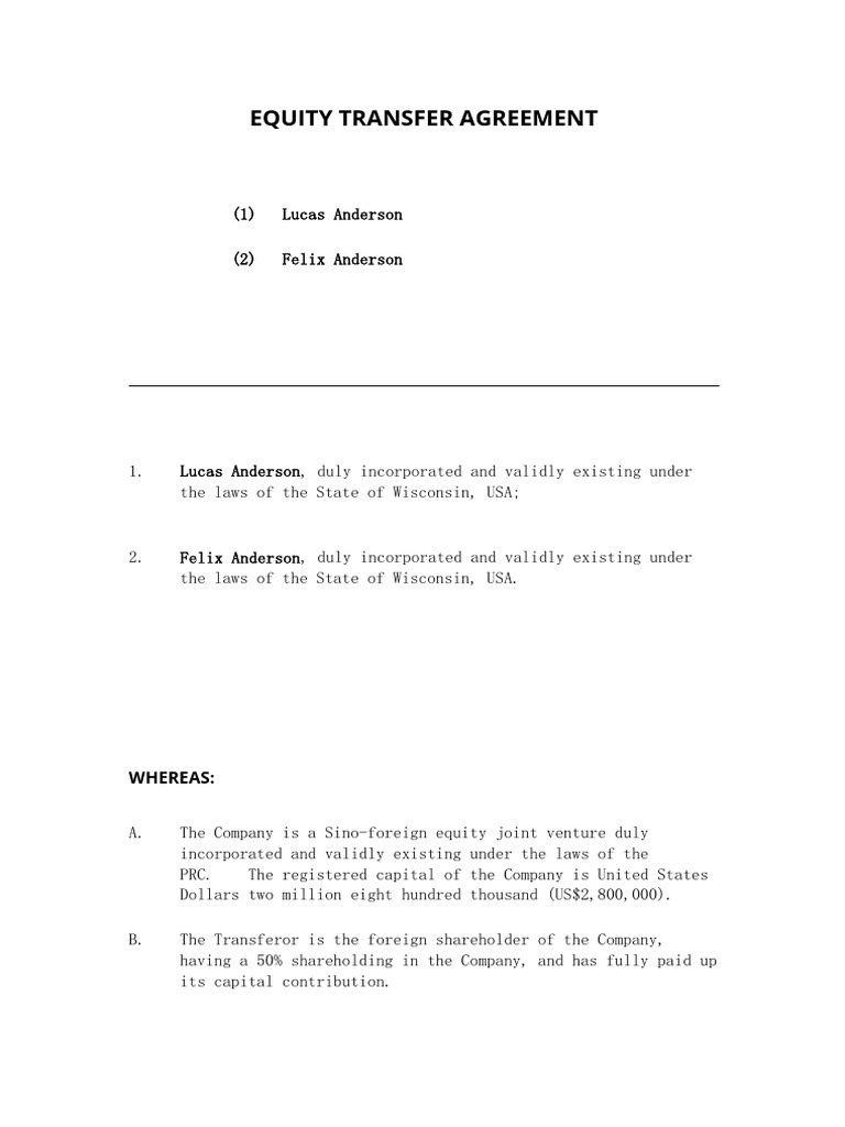 Equity Transfer Agreement | PDF | Joint Venture | Special ... Equity Transfer Agreement | PDF | Joint Venture | Special ...