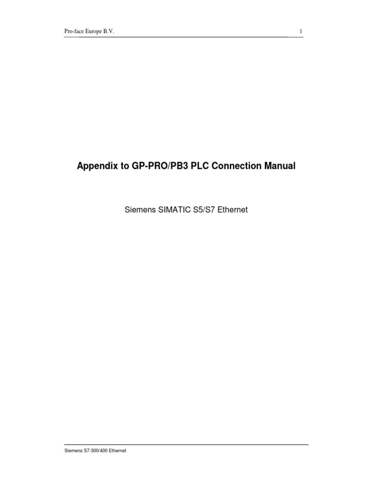 Appendix To GP-PRO/PB3 PLC Connection Manual: Siemens SIMATIC S5/S7 Ethernet | Download Free PDF ...