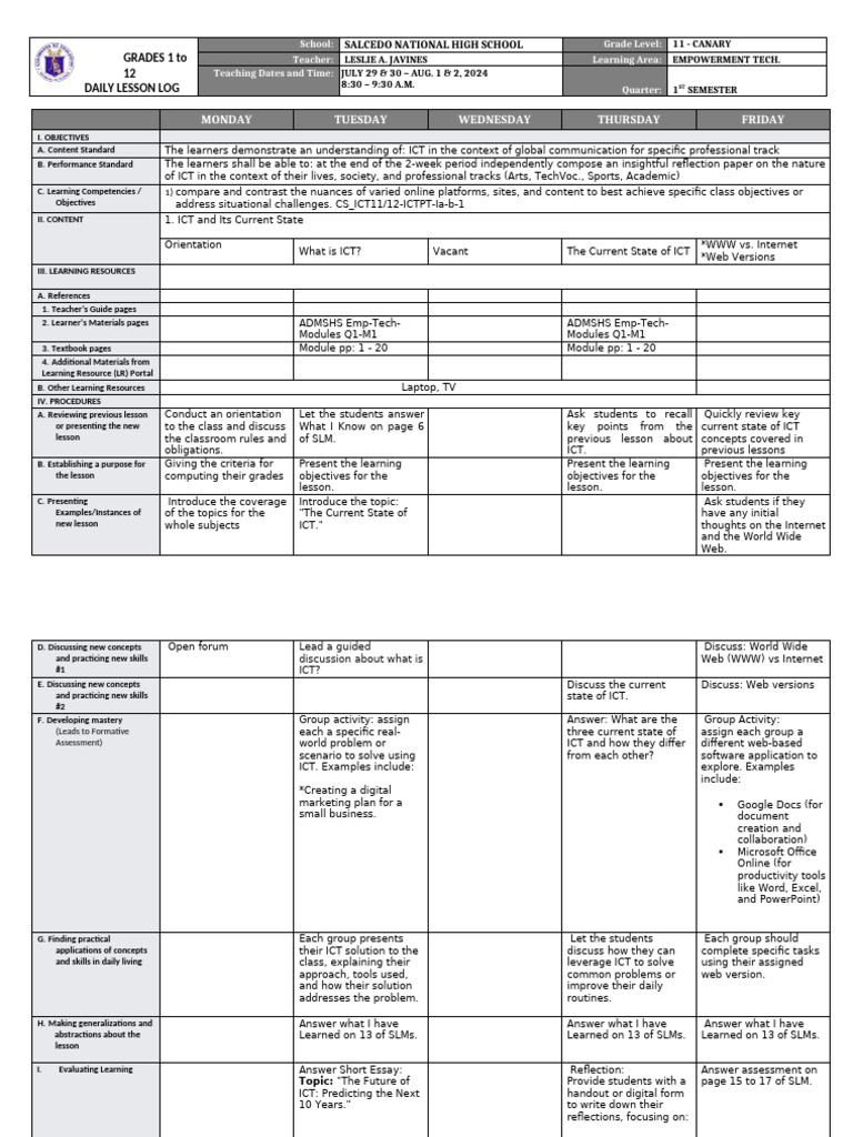 DLL_EMP-TECH-Q1_W1 | PDF | Educational Technology | World Wide Web