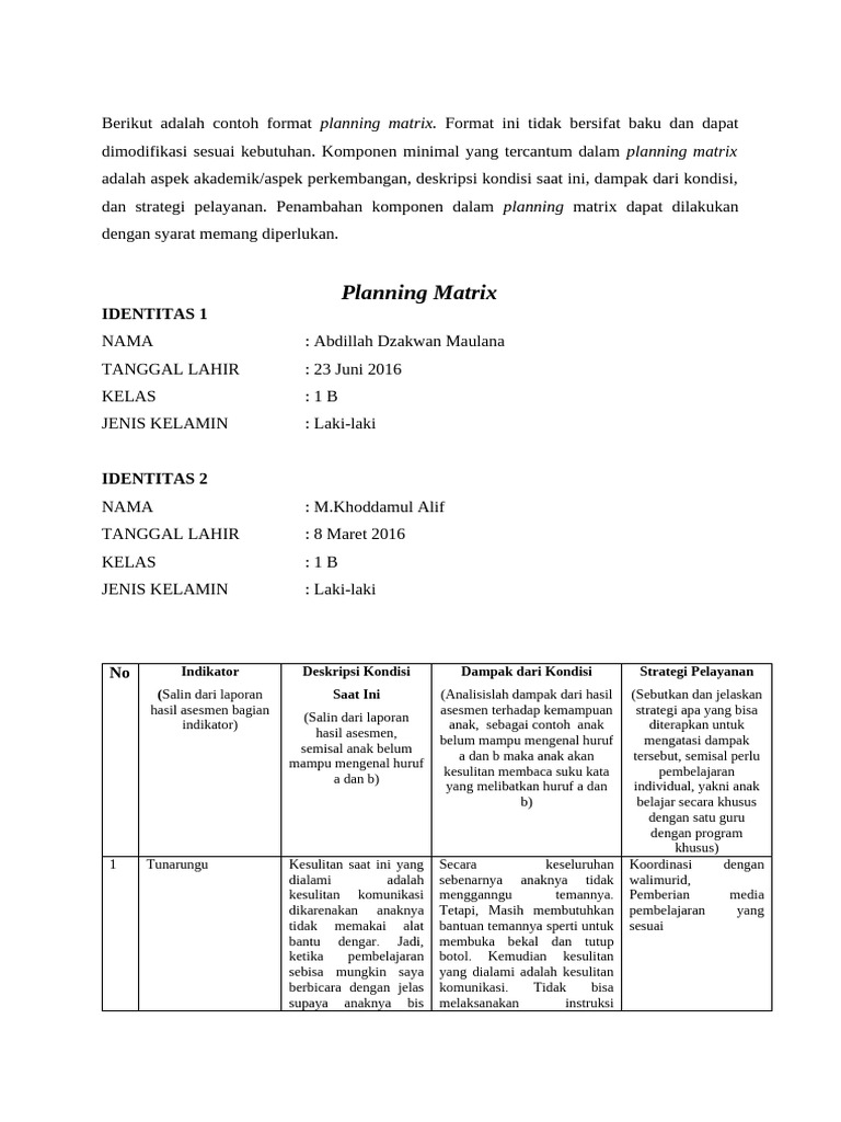 Contoh Planning Matrix | PDF