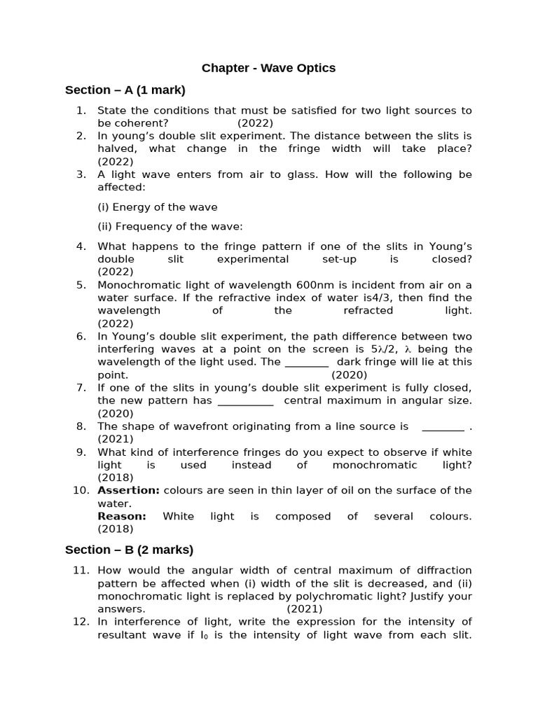 Wave Optics | PDF | Diffraction | Wavelength