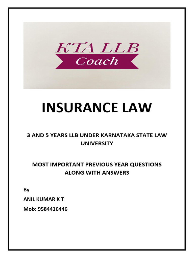 Insurance Law Notes KSLU Grand Final | PDF | Insurance | Life Insurance