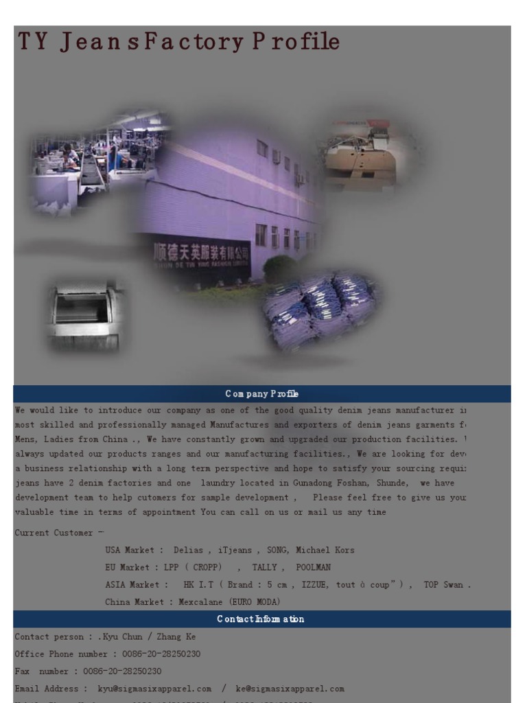 Sigma Six TY Factory Profile | PDF | Clothing | Textiles