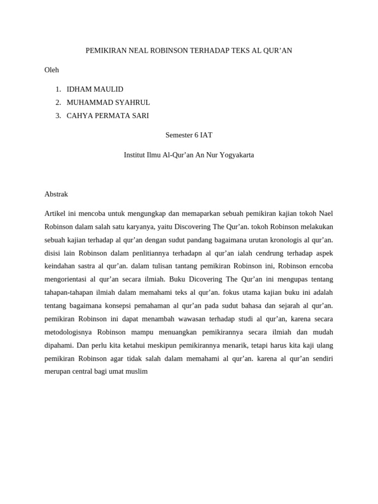 Artikel Studi Tokoh Orientalis Neal Robinson | PDF | Agama & Spiritualitas