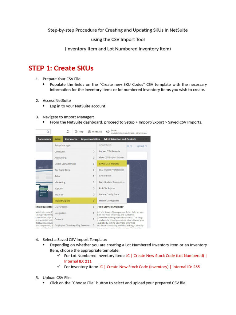 A2. How To Create and Update SKUs in NetSuite Using The CSV Import Tool | PDF | Comma Separated ...