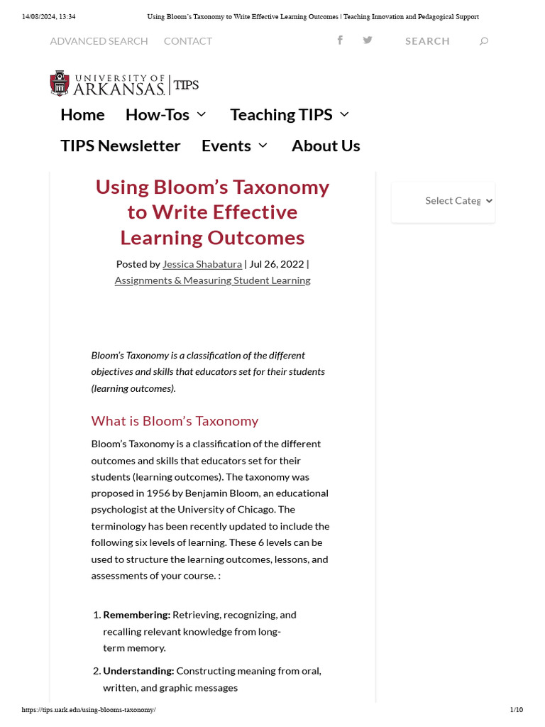 Using Bloom's Taxonomy To Write Effective Learning Outcomes - Teaching Innovation and ...