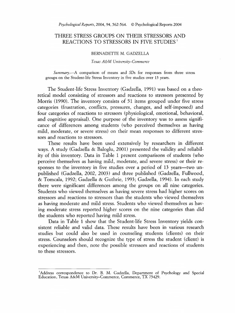 Gadzella, 2004 | PDF | Stress (Biology) | Applied Psychology