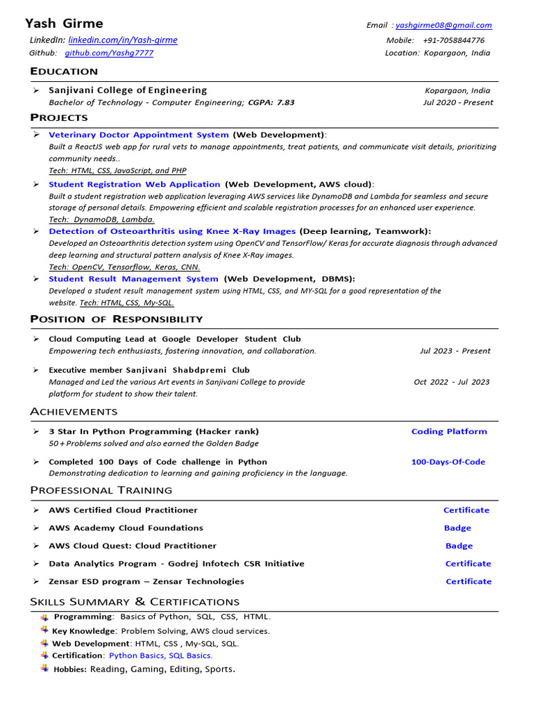 Yash Resume | PDF | Cloud Computing | Web Development