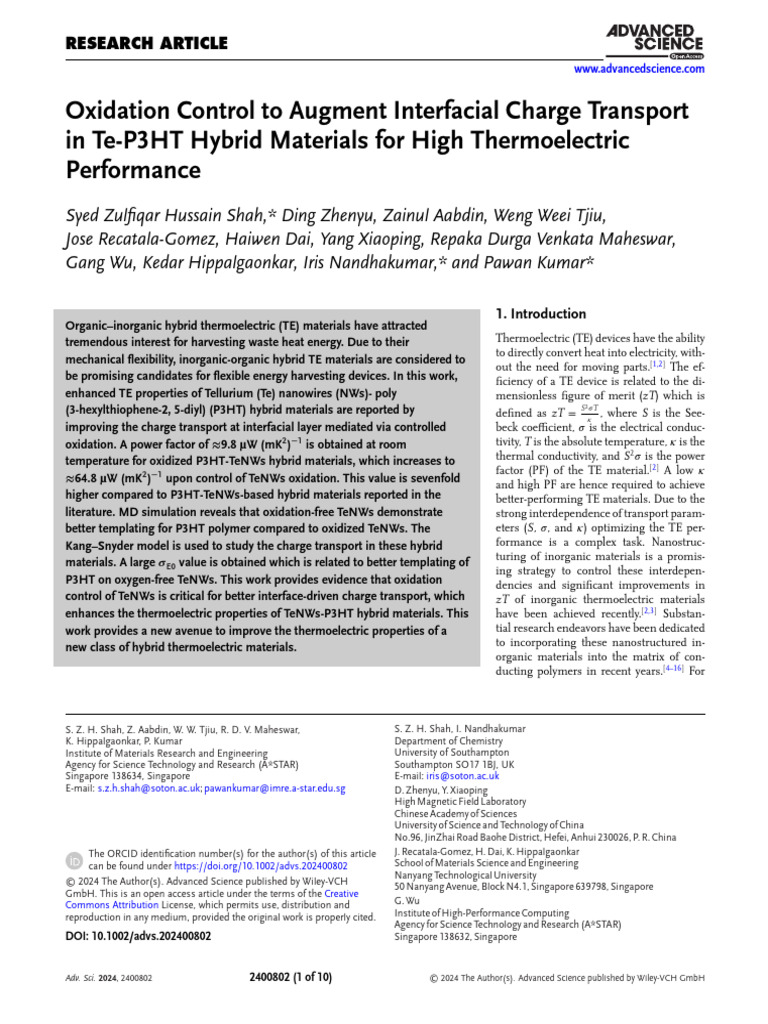 Oxidation Control To Augment Interfacial Charge TR | PDF | X Ray ...