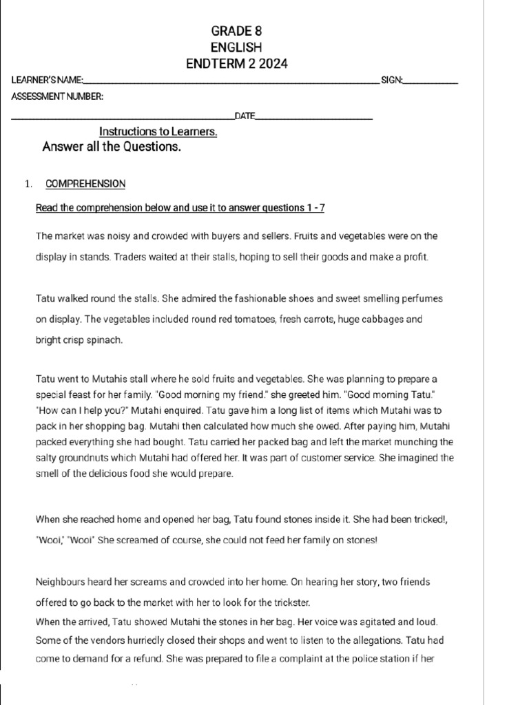 g8 English Endterm 2 | PDF