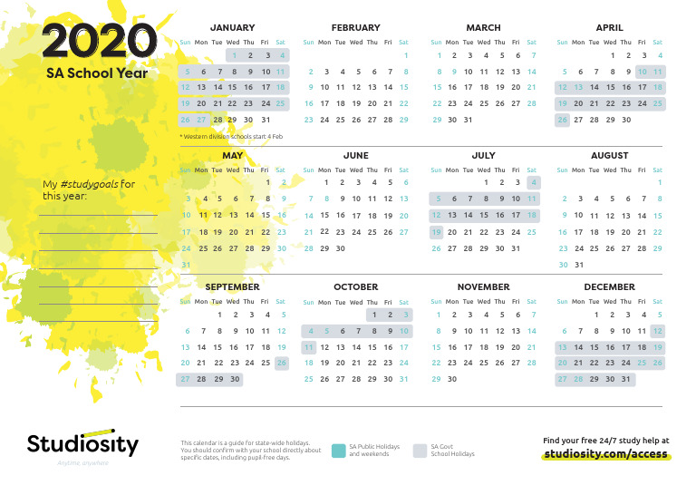2020 Calendar - SA Studiosity | PDF