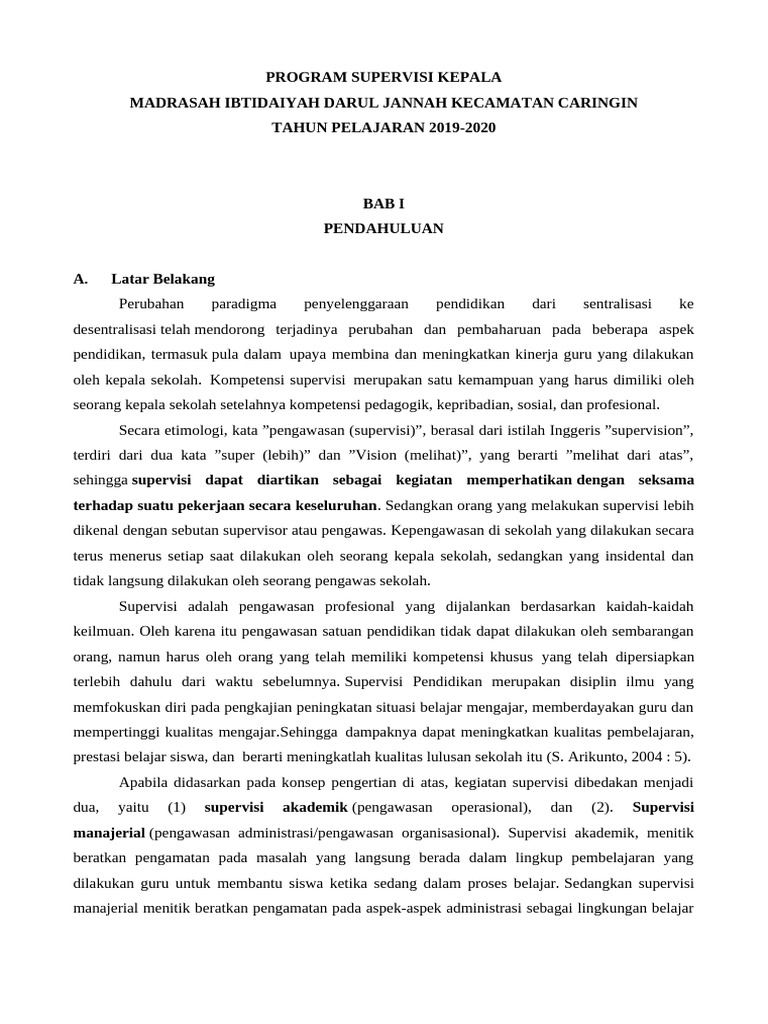 Program Supervisi Tahun Pelajaran 2018-2019 | PDF | Karier & Perkembangan