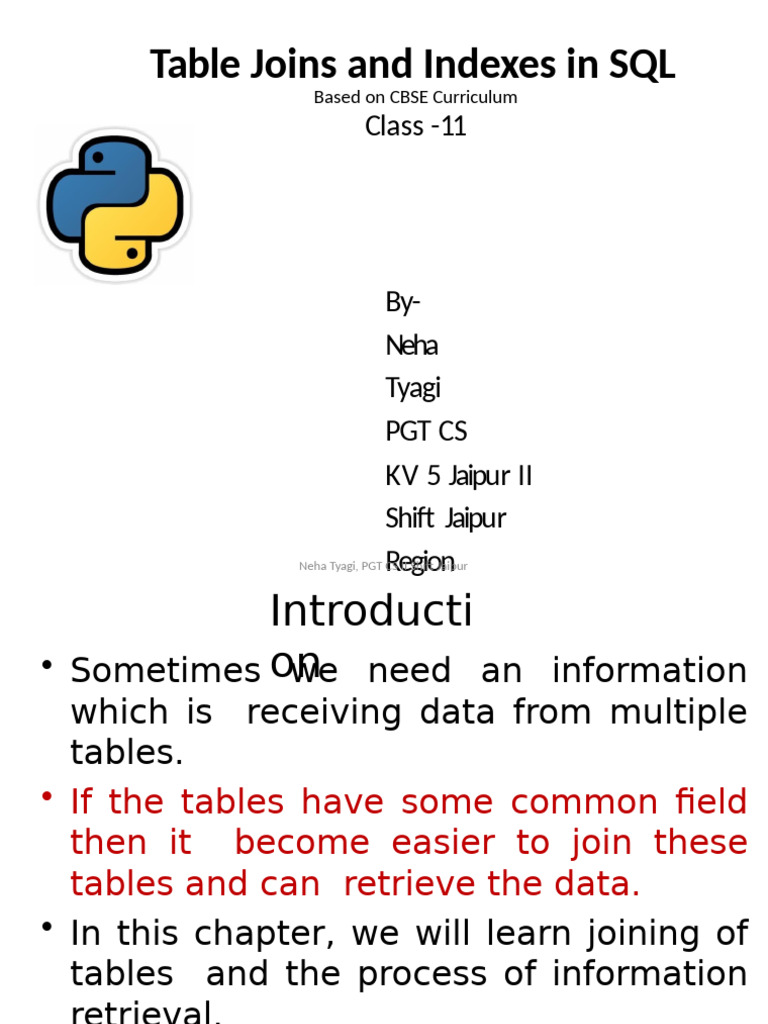 Chapter Eng Table Joins and Indexes in SQL | PDF | Database Index ...