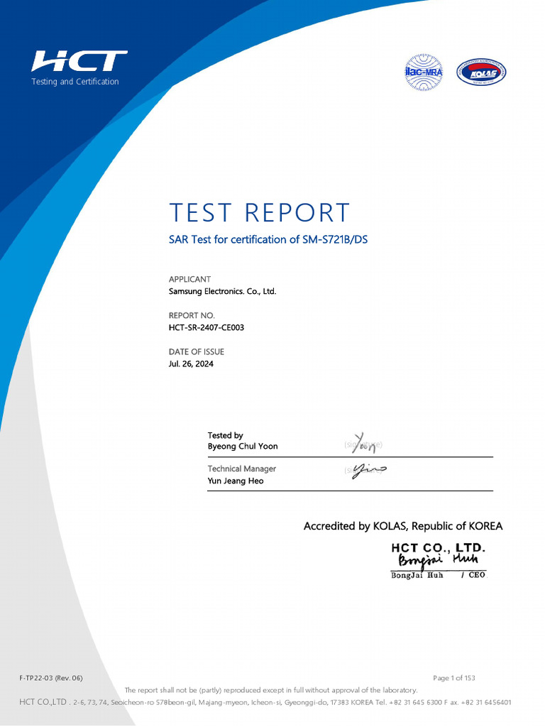 Test Report: SAR Test For Certification of SM-S721B/DS | PDF | Mobile ...