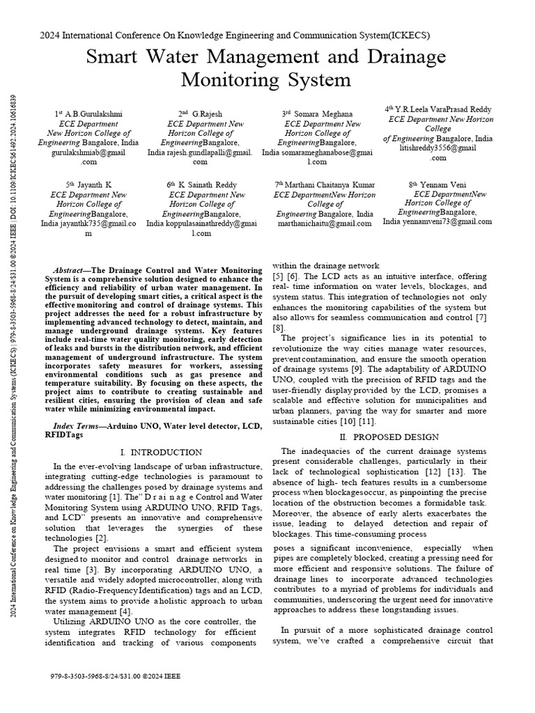 Smart Water Management and Drainage Monitoring System | PDF | Arduino | Computing