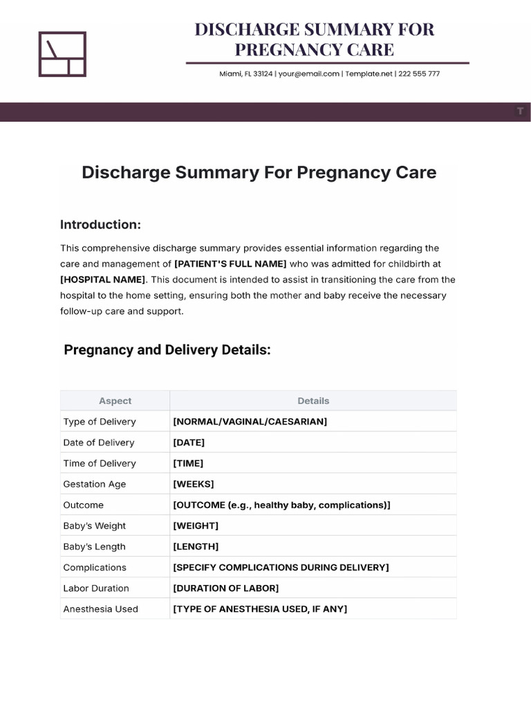 Summary For Pregnancy Template - Edit Online & Download Example | PDF